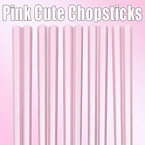 10 Pairs Fiberglass Chopsticks Reusable,Cute Reusable Chopsticks,9 Inch(Pink Chop sticks reusable dishwasher safe）