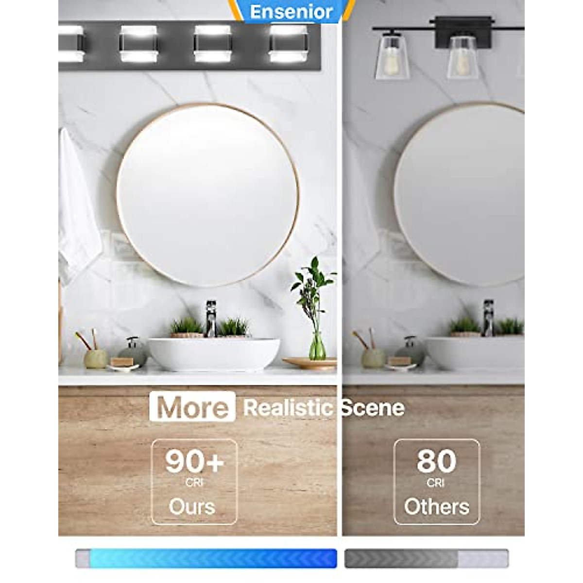 Ensenior Bathroom Light Fixtures, Dimmable LED Vanity Lights Over Mirror, CRI 90, 5000K Daylight, Acrylic Stainless Steel, 4 Lights for Modern Vanity Lighting Fixture, 29W 2230LM - Black