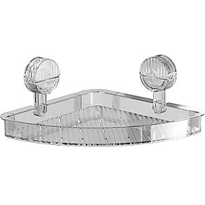 Shower Caddy, Suction Cup Shower Organizer Bathroom Removable Shower Basket Strong Suction Shower Shelf Shower Rack, Clear White Corner