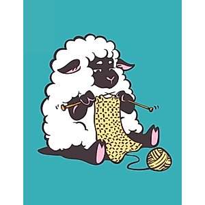 Cute Sheep Knitting with Wool Yarn 8.5 x 11 Lined Notebook Journal 100 Pages - Wide Legal Ruled