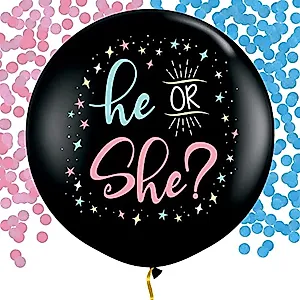 Gender Reveal Balloon - Includes Eco-Friendly Pink and Blue Confetti - 2pcs 36" Balloon for Boy or Girl Announcement