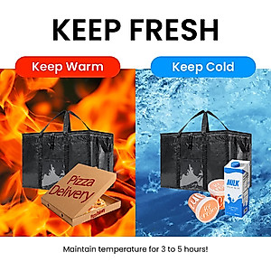 Durable 3XL PRO Insulated Cooler Bag and Food Warmer for Delivery & Grocery Shopping with Zippered Top, Black Commercial Grade (1 Pack)