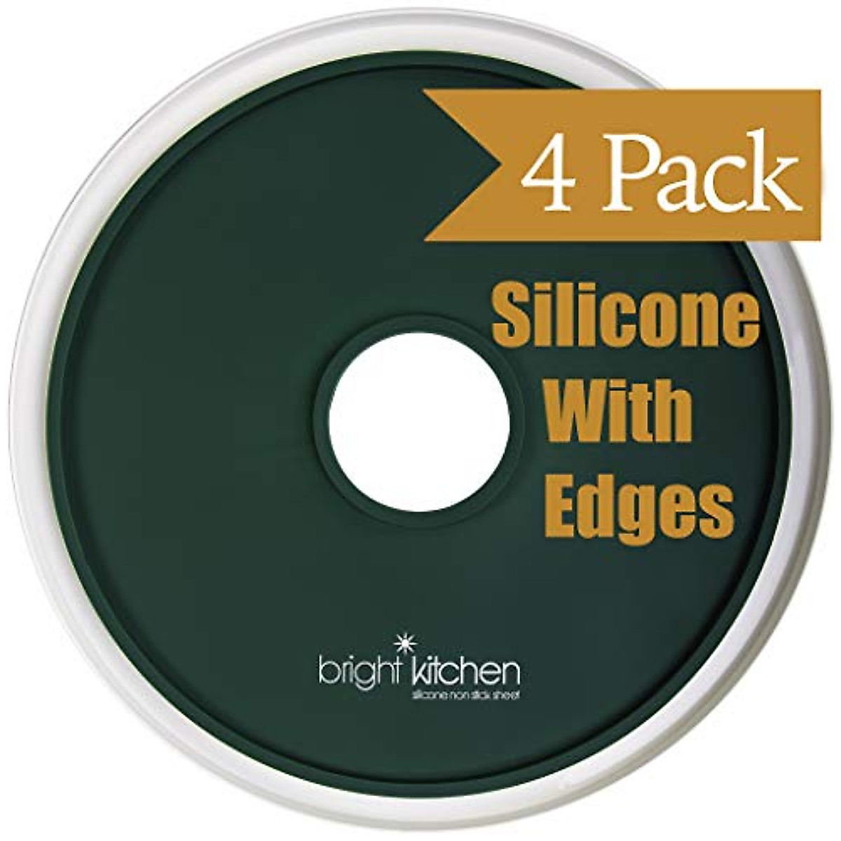 4 Fruit Leather Silicone Dehydrator Sheets with EDGES - NON-Toxic Compatible With Presto Round Dehydrators Lip Mold Hold Batter Liquid Fruit Roll Up Circle ReUsable Flexible No Stick