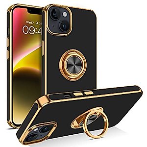 BENTOBEN iPhone 14 Case with 360° Ring Holder, Shockproof Slim Kickstand Magnetic Support Car Mount Women Men Non-Slip Protective Phone Case for iPhone 14 6.1", Black/Gold