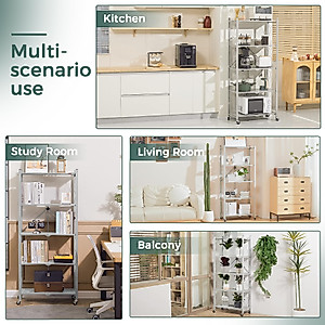 DEANIC 5 Tier Storage Shelves with Wheels, Kitchen Rolling Cart, Metal Garage Shelving No Assembly, Heavy Duty Utility Cart for Garage, Kitchen, Basement, Pantry (Grey,Pack of 2)