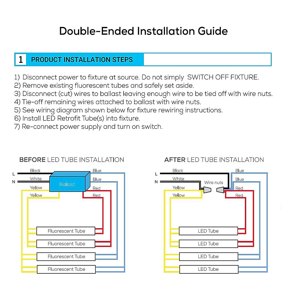 HMINLED 4ft T8 T12 LED Tubes, Frosted 48" 22W (65W Fluorescent Replacement) 6000K 6500K, Double-Ended Power Ballast Bypass Light, 2400lm Type B Milky 110V 277V, 25 Pack