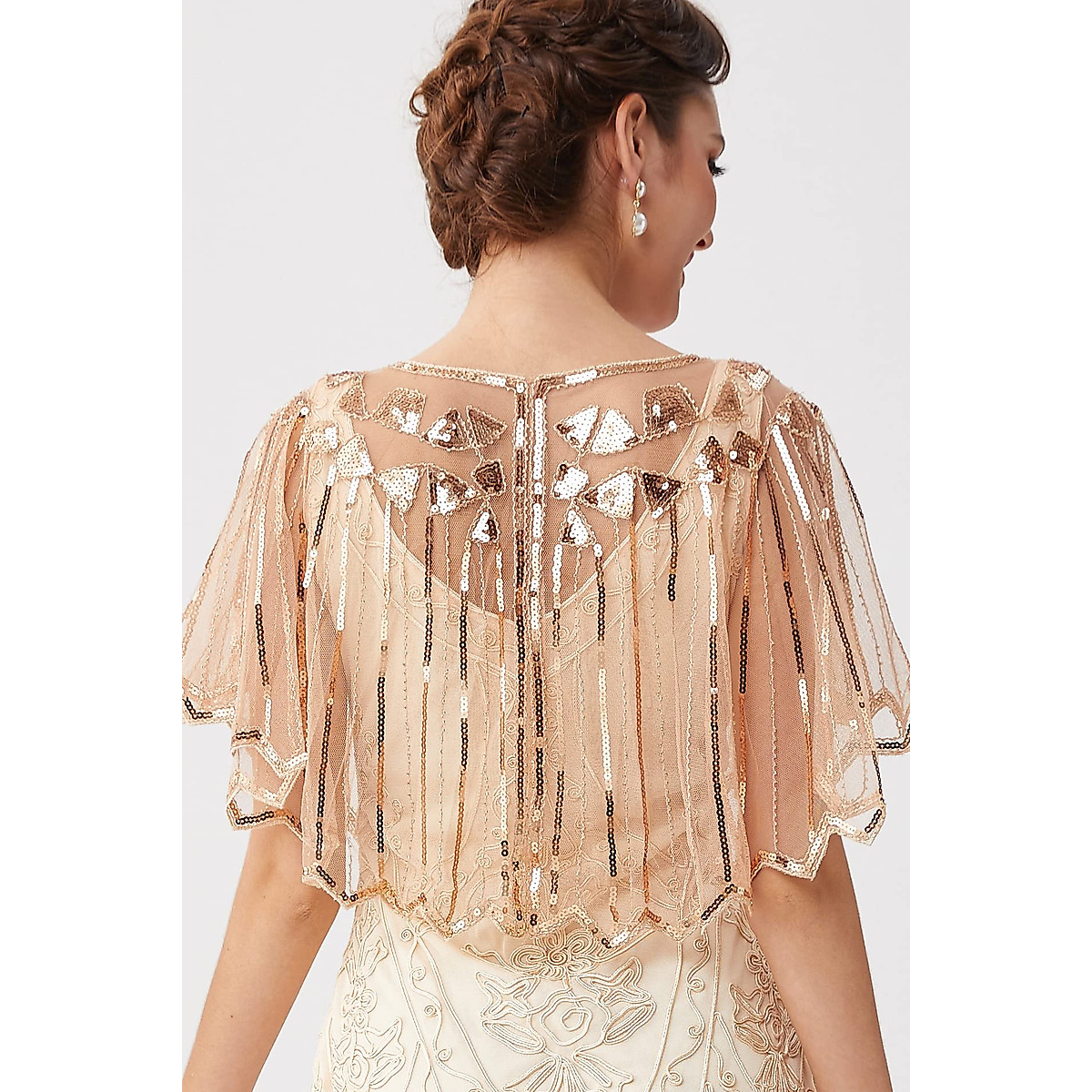 BABEYOND 1920s Shawl Wraps Sequin Beaded Evening Cape Bridal Shawl Bolero Flapper Cover Up