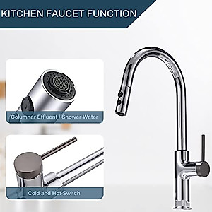 LQS Kitchen Faucet with Pull Down Sprayer, Sink Faucet, Single Handle Kitchen Faucet, High Arc Kitchen Sink Faucets, Faucet for Kitchen Sink, Chrome