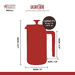 La Cafetière Pisa Cafetière, 8-Cup/1L, Heat-Resistant Borosilicate Glass and Stainless Steel with Easy-Grip Plunger, Large French Press Coffee Maker for Loose Tea and Ground Coffee, Navy