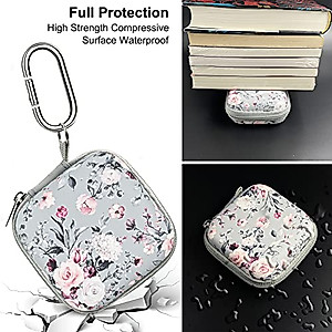 KOUJAON Square Earbud Case, Headphone Organizer Wired Ear Bud Case Portable EVA Carrying Case Storage Bag with Carabiner for Airpods Pro Beats Bose Galaxy Buds Data Cable Storage (Pink Rose)