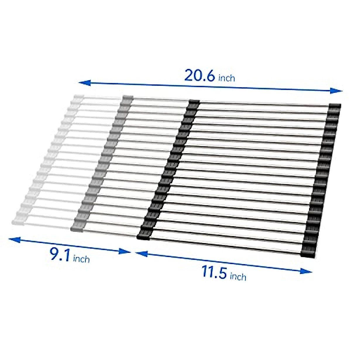 CHIRISEN Adjustable Large Roll Up Dish Drying Rack 12.8" X20.6" Collapsible Over The Sink Rack Non-Slip Silicone Rolling Dish Drainer SUS304 Stainless Steel Roll Rack for Kitchen Counter Organizer