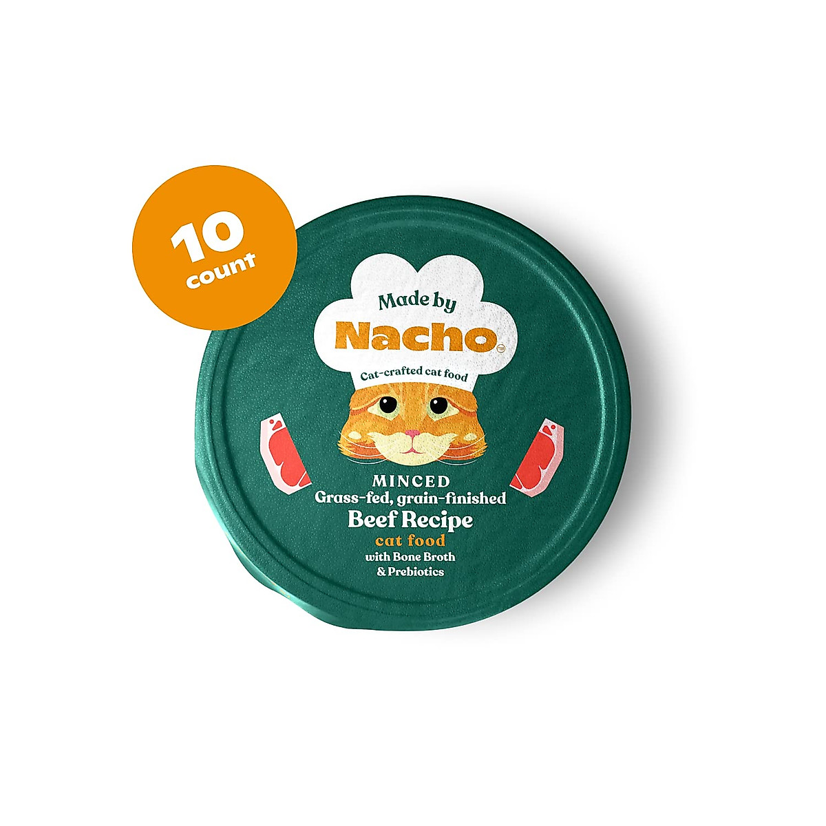 Made by Nacho Wet Cat Food, Grass-Fed, Grain-Finished Minced Beef in Bone Broth for Extra Hydration, (10 Pack)