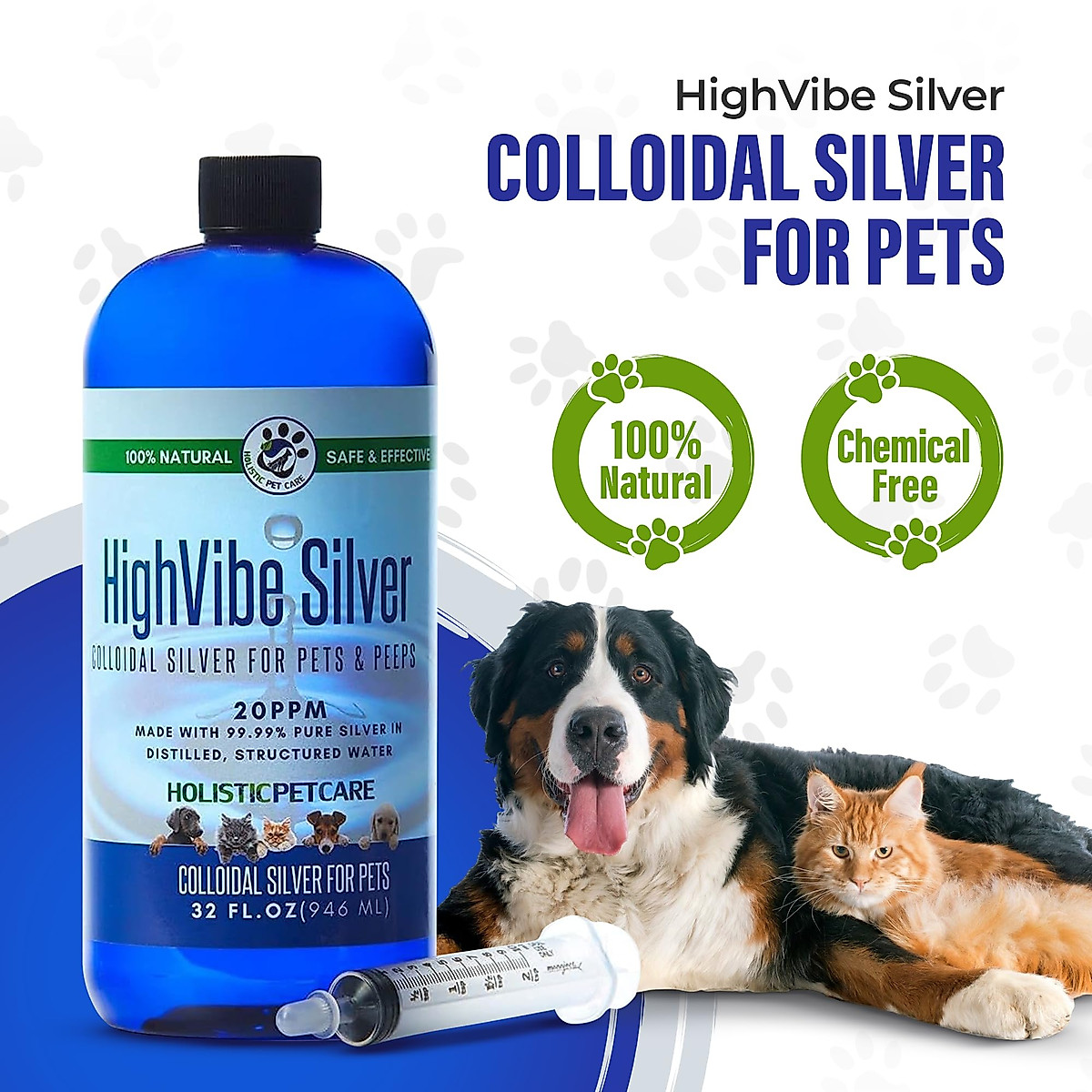 HighVibe Silver-Colloidal Silver for Pets 32 oz-Colloidal Silver Dogs, Colloidal Silver Cats