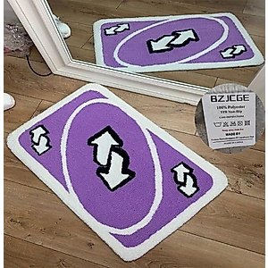 Uno Card Rug Rainbow Reverse Doormat Tutfing Rug Anti-Slip Floor Decor Thick Bedroom Bathroom Bedside Rectangular Rug Tufting Fluffy Carpets (80x120cm/2'62"x3'93",Purple)