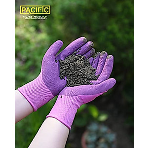 PACIFIC PPE 6 Pairs Gardening Gloves for women and Ladies, Rubber Coated Garden Gloves, Outdoor Protective Work Gloves, Medium Size fits Most, Purple & Yellow & Red