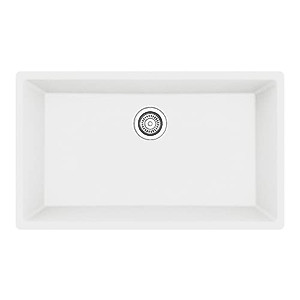 Karran QU-812 Undermount 32.5 in. Large Single Bowl Quartz Kitchen Sink Kit in White