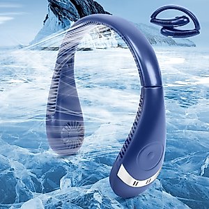 JUTYAST Portable Bladeless Neck Fan, 5000mah Foldable Personal Neck Fans, Rechargeble Hands Free Wearable Fan, Battery Operated Hanging Neckband Fan for Outdoors Women Kids