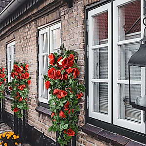 VIOCIWUO 2PCS Artificial Rose Vine Flowers, Fake Garland Plant Hanging Silk Rose Vine for Wall Home Balcony Garden Wedding Indoor Outdoor Decoration(Red, 35.4 Inch)