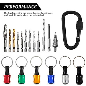 TKSDWBLTY 18Pcs 1/4inch Hex Shank Bit Holder Portable Socket Drill Bit Holder Quick Change Aluminum Alloy Long and Short Drill Bit Holder Extension Bar Keychain Drill Bit Holder for Drill Bit