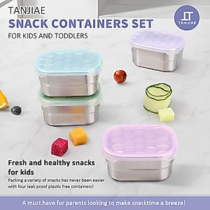 Tanjiae Stainless Steel Snack Containers for Kids and Toddlers | Easy Open Leak Proof Small Food Containers with Silicone Lids - Perfect Metal Lunch Box for Daycare and School (8oz, Set of 4)