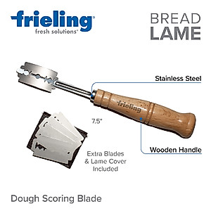 Frieling Bread Lame Dough Scoring Blade for Making Bread, Includes Extra Blades and Lame Cover, 7.5 Inch, Natural Wood Handle