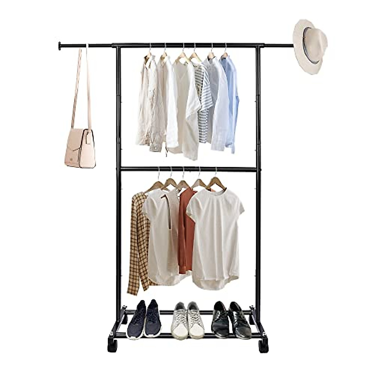 Fishat Simple Double Rod Garment Rack & SAH Solid Wood Dining Chair Set of 2