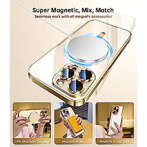 Waldeng for iPhone 14 Pro Max Case with Integrated Camera Lens Protector, [Compatible with MagSafe] [Original iPhone Exterior], Crystal Clear Case for iPhone 14 Pro Max 6.7", Gold