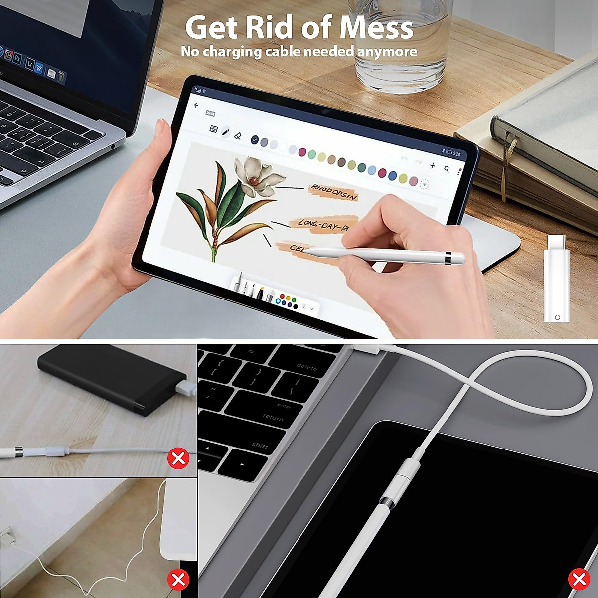 ACAGET USB-C to Pencil Adapter Compatible with Apple Pencil 1st Generation USB C Male to Lightning Female Pencil Charging Adapter Type C Bluetooth Pair Connector for Apple Pencil 1st and iPad 10th Gen