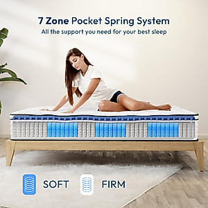 Sleephome Queen Mattress: 12 inch Hybrid Pocket Spring & Comfort Foam Mattress, Medium, Pressure Relieving, Breathable, Fiberglass Free, CertiPUR Certified, Bed in a Box Queen Size 80” * 60” * 12”