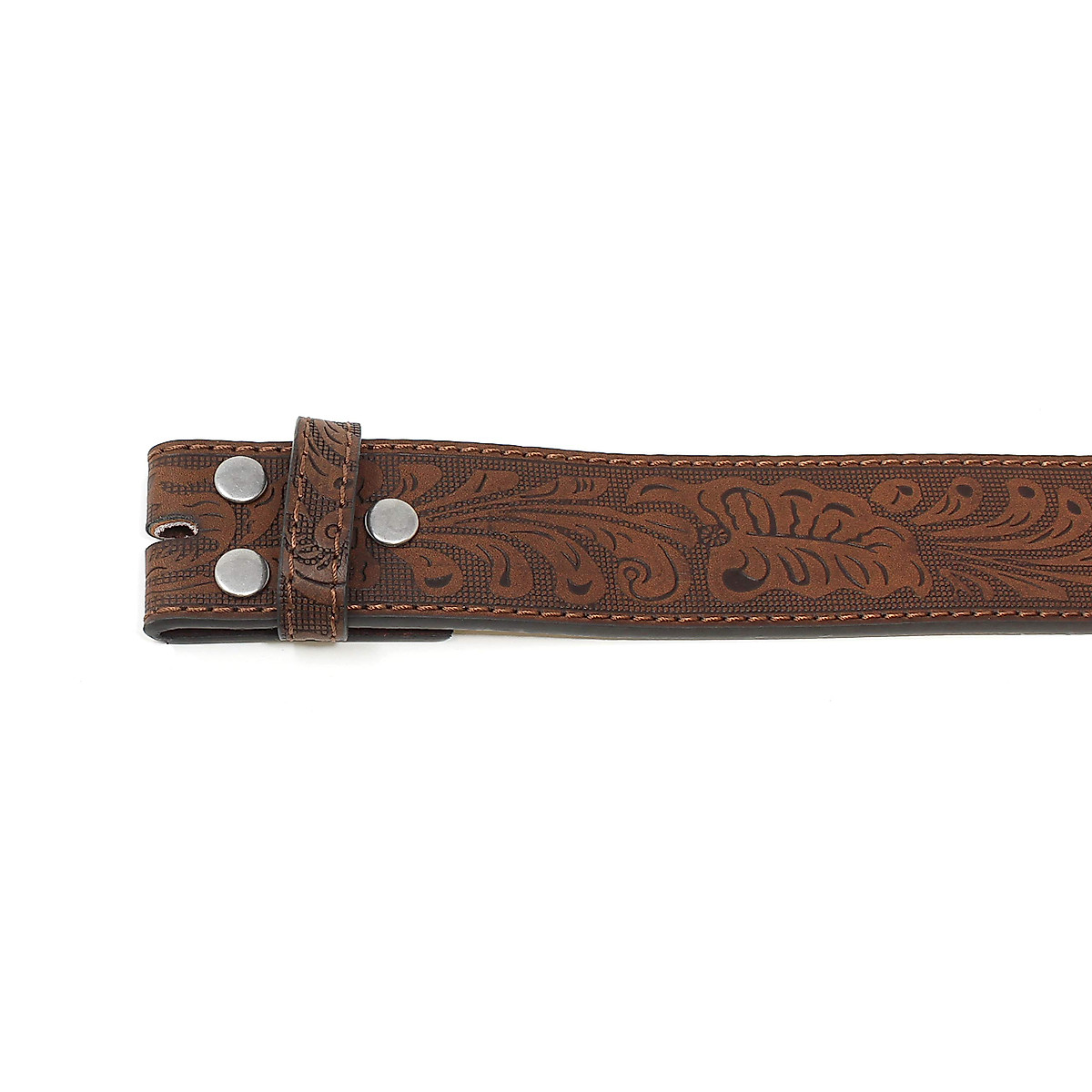 BC Belts Leather Belt Strap with Embossed Western Scrollwork 1.5" Wide with Snaps (Brown-L)