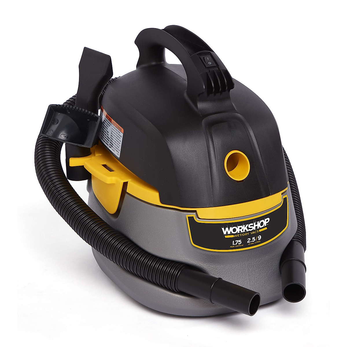 WORKSHOP Wet/Dry Vacs Vacuum WS0255VA Compact, Portable Wet/Dry Vacuum Cleaner, 2.5-Gallon Small Shop Vacuum Cleaner, 1.75 Peak HP Portable Vacuum,Grey/ Black/ Yellow