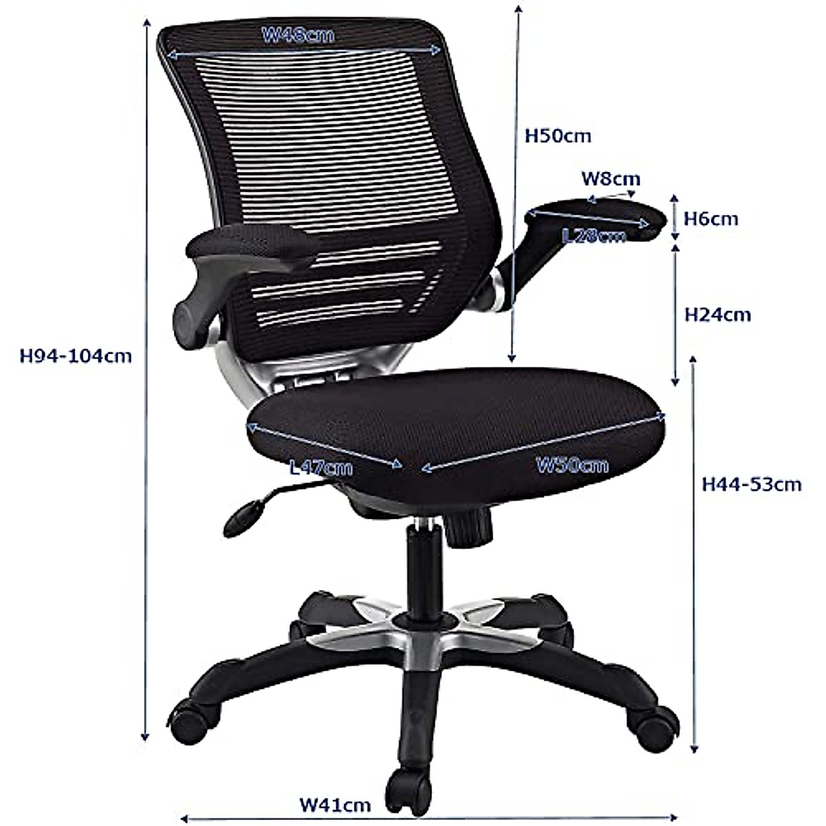 Modway Edge Mesh Back and Mesh Seat Office Chair In Black With Flip-Up Arms in Black