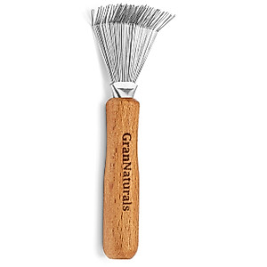GranNaturals Hair Brush Cleaner - Rake Design for Pick Cleaning & Detangling Combs & Bristle Brushes - Durable Metal Wires, Ergonomic Wooden Handle - Quick Hair, Dust & Lint Remover Tool for Brushes