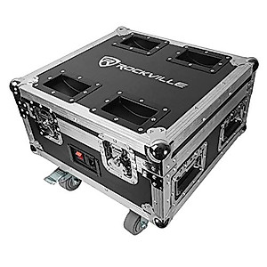 Rockville RockWedge 6 Light Pack Black, 6 RGBWA+UV Wireless DMX Par Lights, Rechargeable, Includes Charging Road Case and Remotes, Up to 36 Hour Battery Life, Perfect for Mobile DJs and Venues