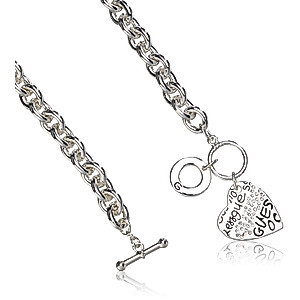 GUESS womens "Basic" Silver and Crystal Graffiti Heart Toggle Pendant Necklace, 16"