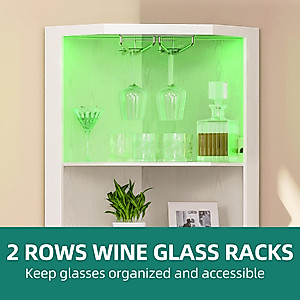 YITAHOME Corner Bar Cabinet with LED Lights & Glass Holder, 5 Tier Corner Shelf with Storage, Wine Rack Cabinet Display Shelves for Living Room, Dining Room, Kitchen, White