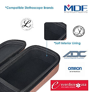 Ryzu Stethoscope Brown Hard Case - Dual Mesh Pockets – Velvet Lining - Durable - Compatible with Littmann and Most Brands