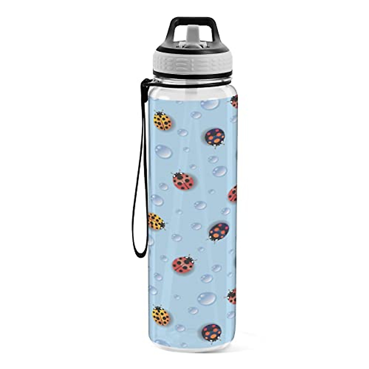 Fustylead Ladybugs 32 oz Tritan Water Bottle with Straw, Leakproof and BPA-Free Sport Water Bottle for Fitness, Gym & Outdoor