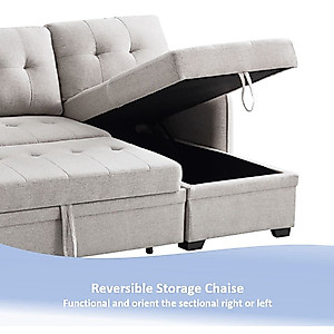 INFINI FURNISHINGS Reversible Storage Chaise Lounge 84" Wide Sectional Sofa with Pull Out Sleeper Bed, Dark Gray