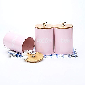 X022S Set of 3 Metal Food Storage Tin Canister/Jar with Bamboo Lid (matte pink)