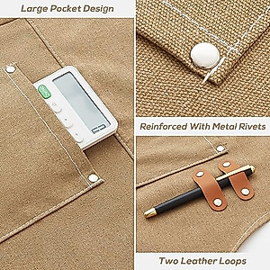 KOYYTO Chef Aprons for Men Women with Large Pockets,Heavy Duty Canvas Apron,Adjustable Straps for Barber,BBQ,Bartender,Gardening,Hairstylist,Painting,Cosmetology etc(Khaki)