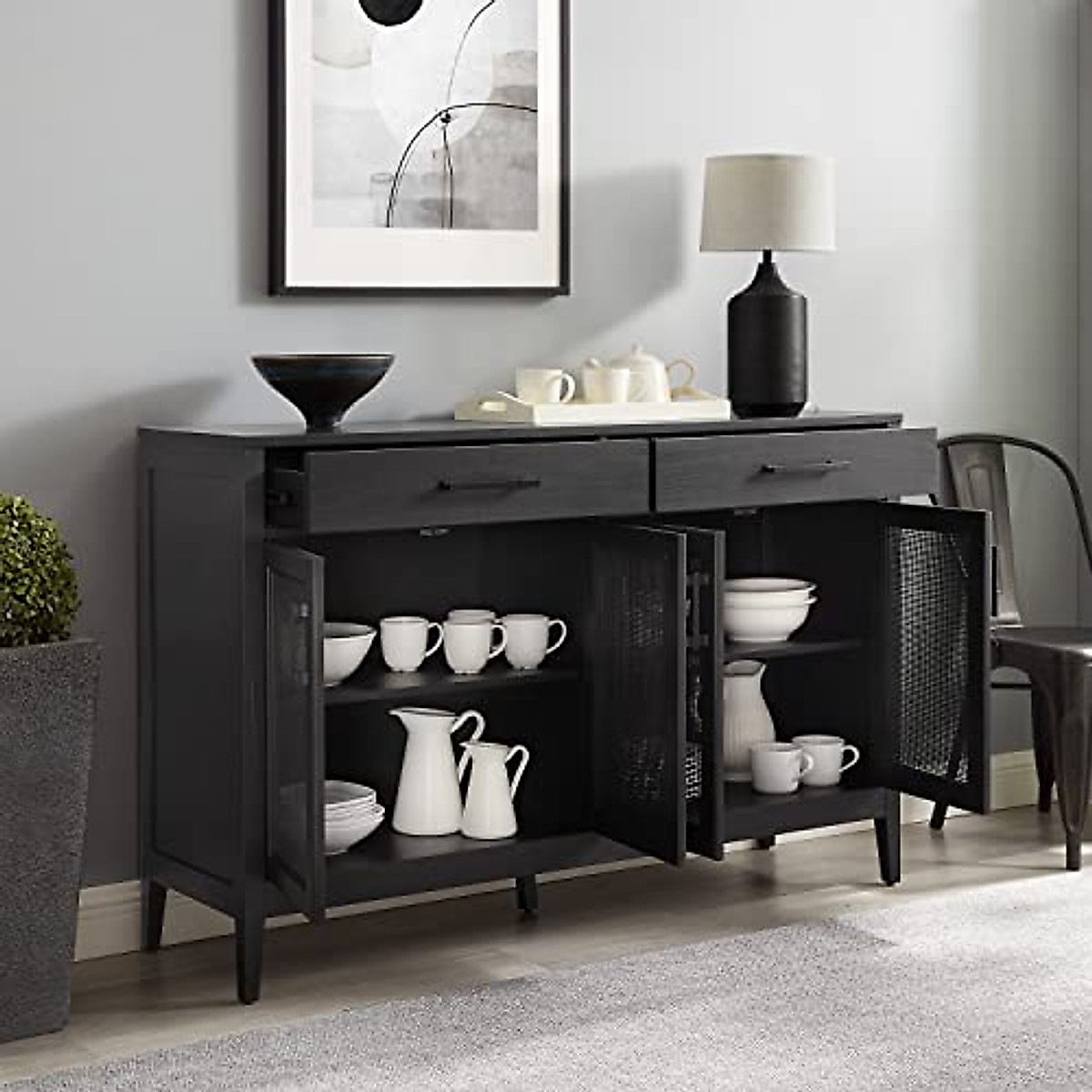 Crosley Furniture Milo Modern Sideboard Buffet Cabinet with Storage Cabinets and Drawers, Kitchen, Dining, Black