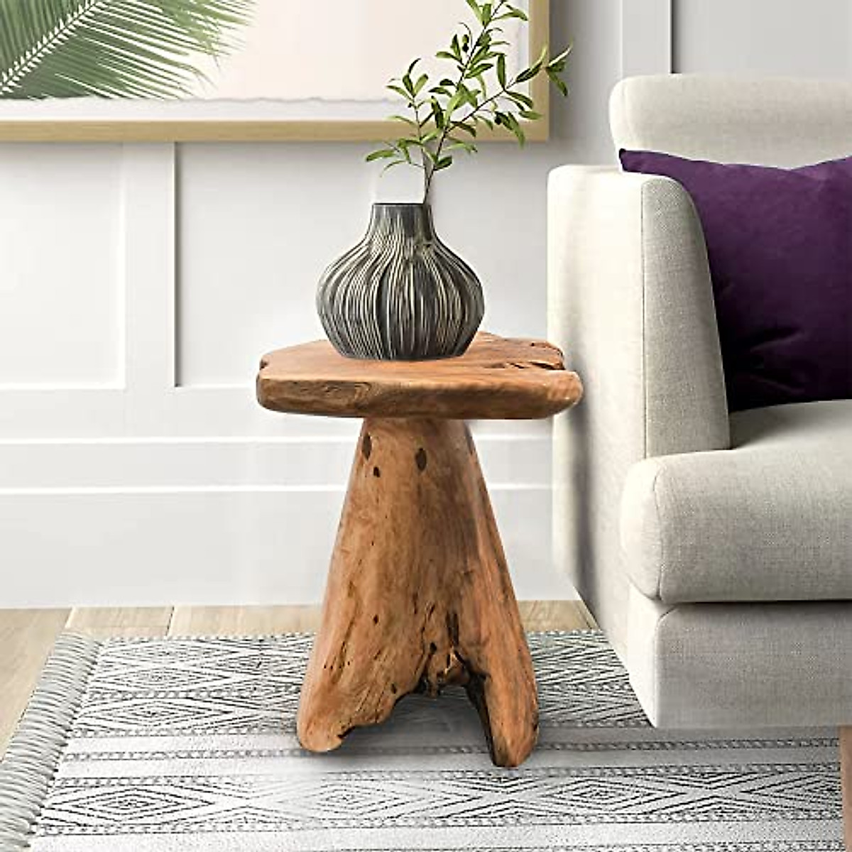 Warmaxx Natural Irregular Shape Tree Stump End Table Plant Stand, 14"x13"x18"H Solid Cedar Wood Outdoor Rustic Sit Foot Stools Live Edge Coffee Side Table for Living Room Bedroom Bath Outdoor Garden