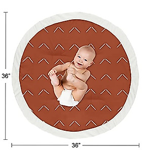 Sweet Jojo Designs Boho Arrow Boy Girl Baby Playmat Tummy Time Infant Play Mat - Ivory Burnt Orange Rust Off White Farmhouse Southwest Shabby Chic Designer Neutral Bohemian Diamond Tuft Collection
