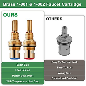 Brass 1-001 & Brass 1-002 Faucet Cartridge Set, Brass Hot & Cold Faucet Cartridge Replacement for Bathroom Basin Faucet, include Brass 1-001 and 1-002 Cartridge