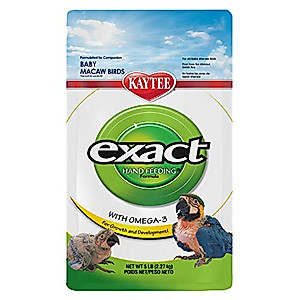 Kaytee Exact Hand Feeding Pet Bird Baby Food For Macaw, Eclectus, Hawk-Headed, African Parrots, Caiques, and Any Baby Under 2 Weeks Old, 5 Pound