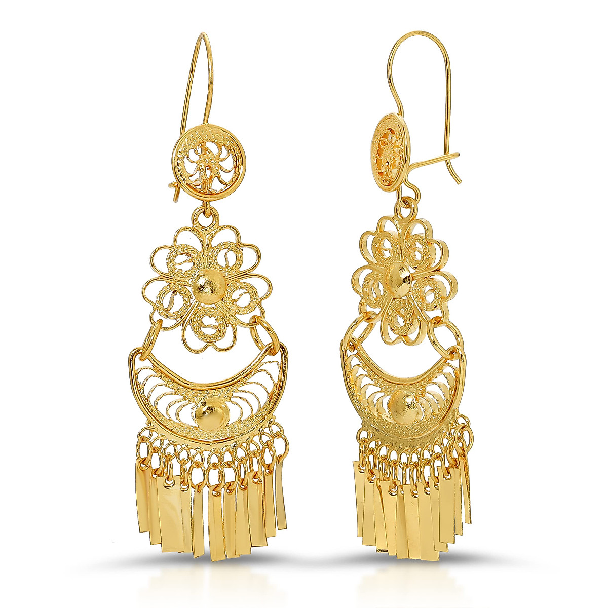 Folklorico Dance Mexican Gold Filigree Earrings, Small Flower Dangle, Day of the Dead, Mexican Earrings