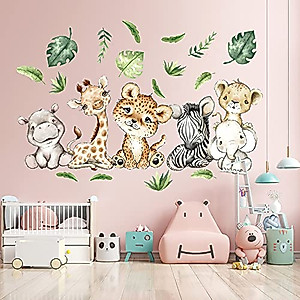 Jungle Animals Wall Decals Giraffe Tiger Zebra Elephant Wall Stickers for Living Room Bedroom Kids Room Nursery Wall Decor
