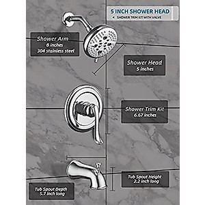 Shower System with Tub Spout, Bathroom Rain Mixer Shower Combo Set, Single Handle Shower Faucet with Valve, Chrome