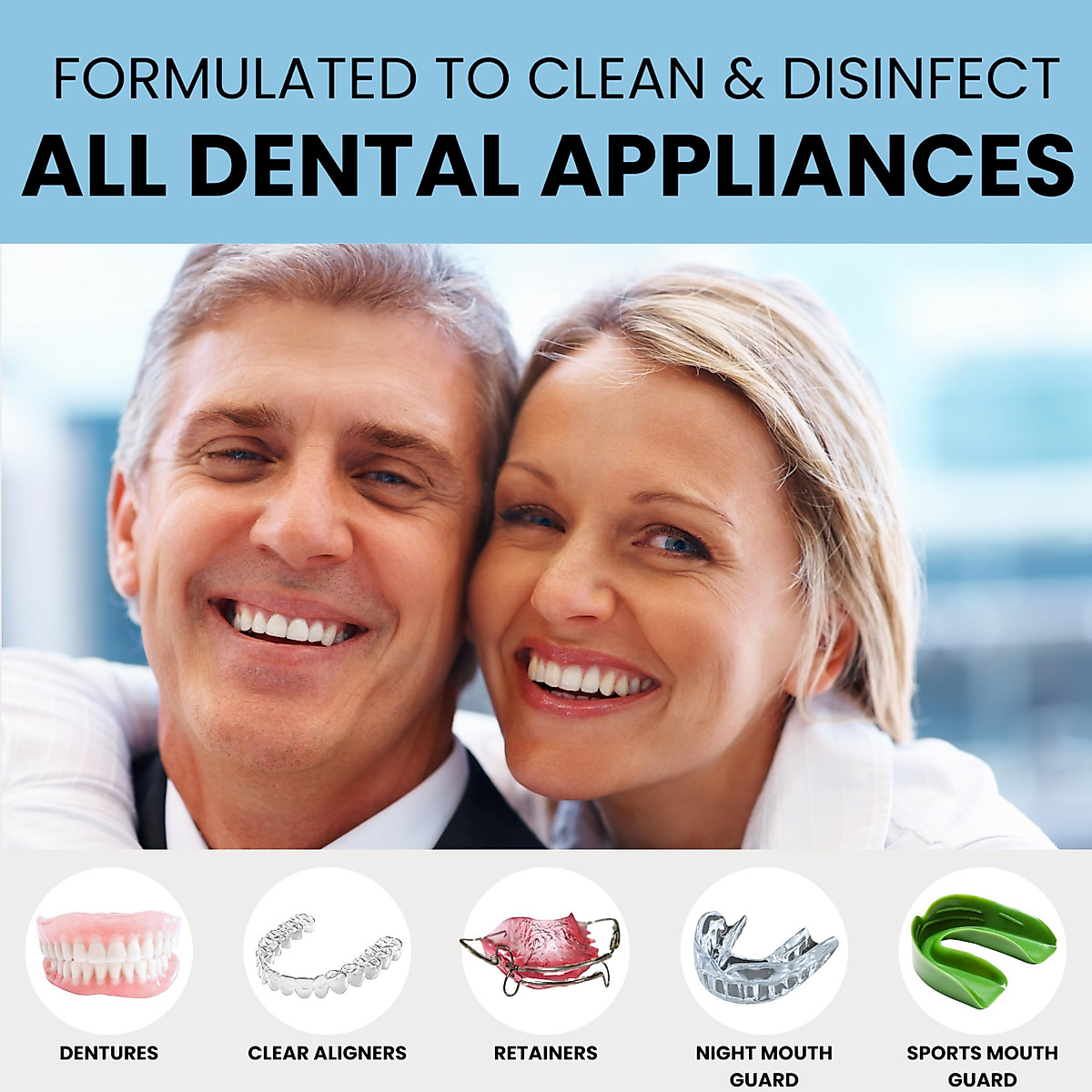 Smile Again Denture, Mouth Guard, Night Guard, Retainer Cleaner and Disinfectant - Mint Flavor - 6 Month Supply …